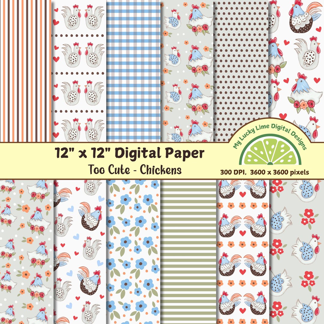 Cute Chicken Digital Paper, Printable Scrapbook Paper, Card Making ...
