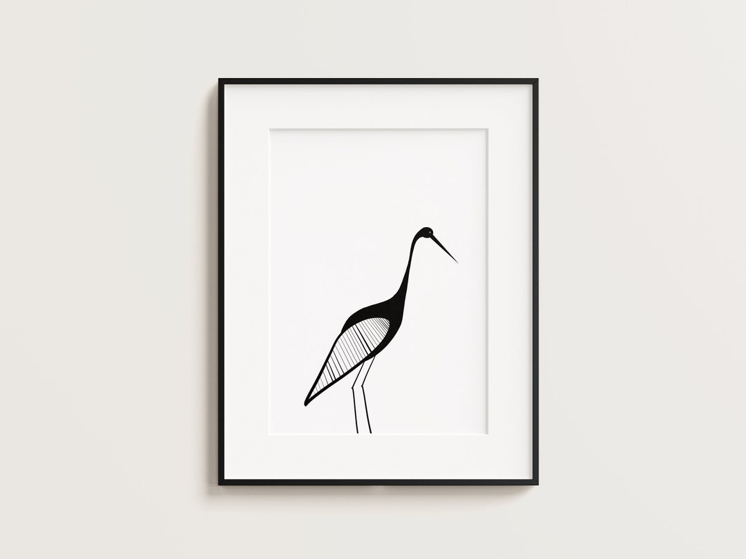 Stork Art Print Minimalist Stork Simple Stork Poster Bird Wall Art ...