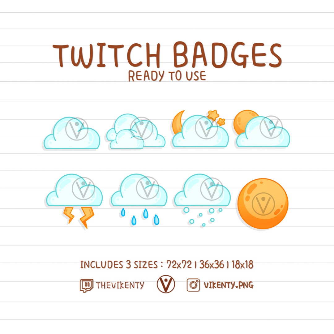Twitch Cloud Badges X8 Scalable Cute Nature Overlay Emote Sky Sun Moon Lightning Rain Star - Etsy