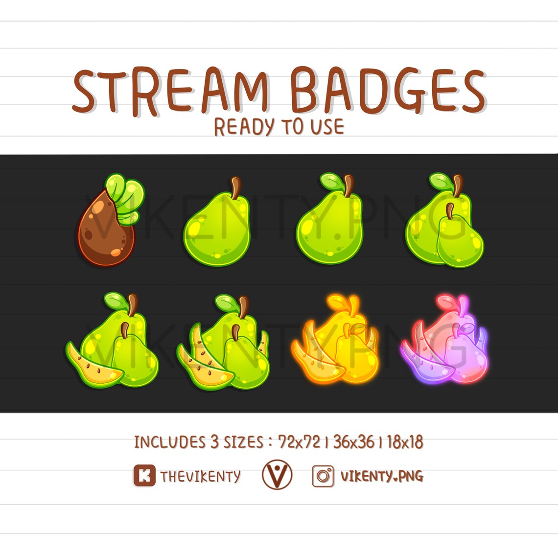 Pear Fruit Twitch Sub Bit Badges x 8 - Twitch/Discord - ACNH / Kawaii ...