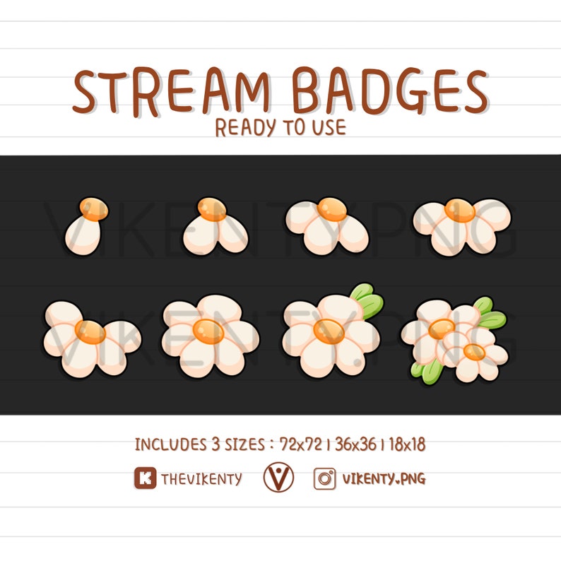 Twitch Flower Badges X8 Scalable Cute Nature Overlay Emote Flower Sun ...