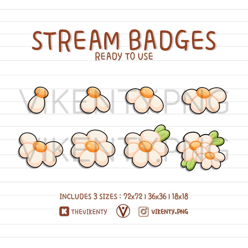 Twitch Flower Badges X8 Scalable Cute Nature Overlay Emote Flower Sun ...