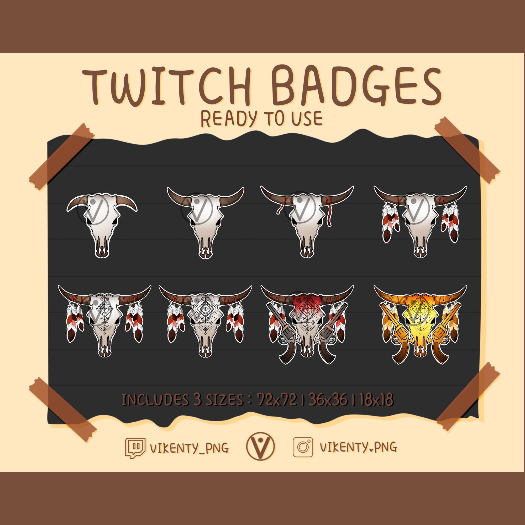 Cow Skull Badges X8 | Twitch | Stream | Streamer | Subscriber | Emote ...