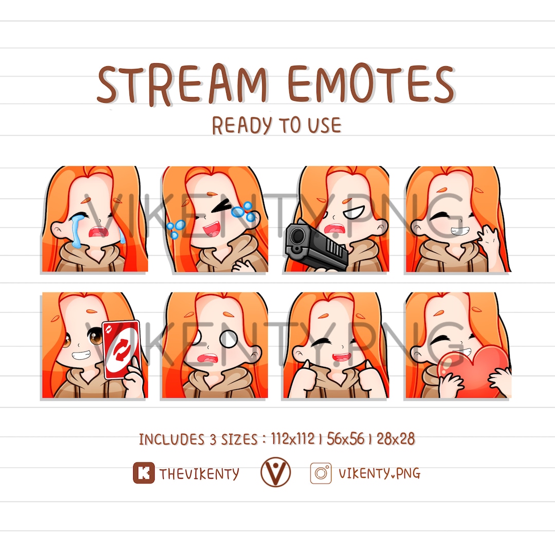 Ginger Hair Girl Emote Twitch X8 | Stream | Kawaii | Chibi | Overlay ...