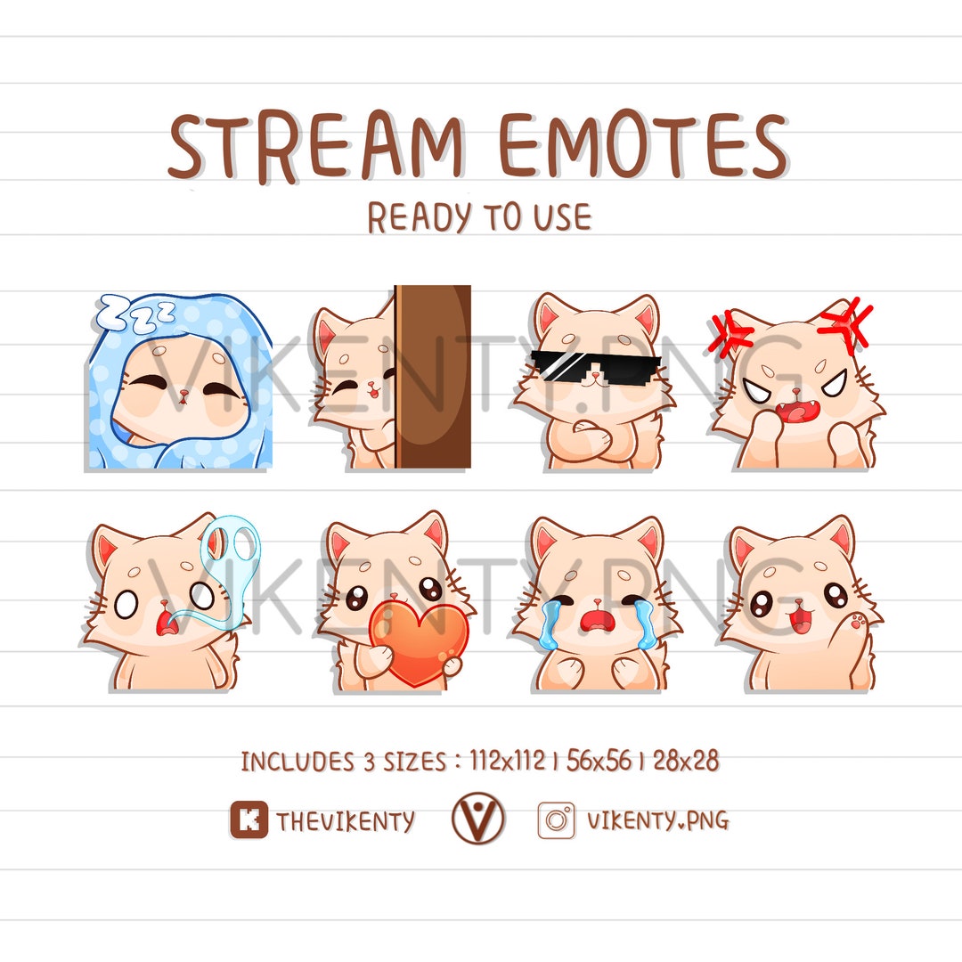 Cute White Cat Emote Twitch X8 | Stream | Kawaii | Kitty | Overlay ...
