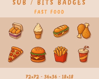 Cute Fast Food Twitch Sub Badges | Set of 6 With 2 Versions Faces ...