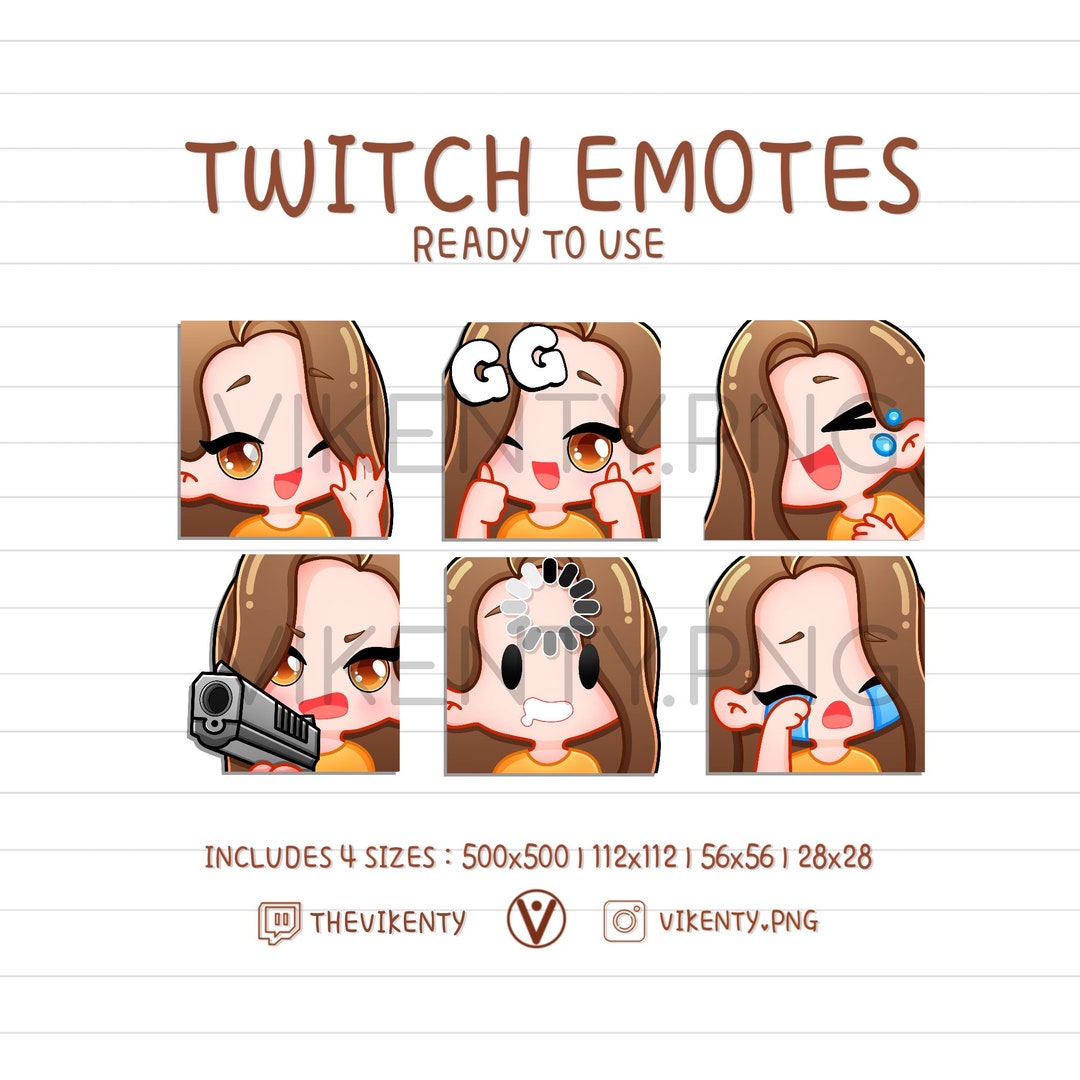 Cute Chibi Girl Emote Twitch X6 Stream Cute Anime Overlay Badges Logo ...