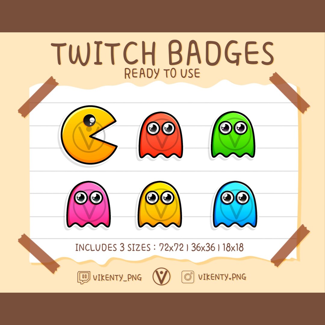 Pacman Twitch X6 Badges Game Retro Pixel Overlay Logo Emote Discord ...