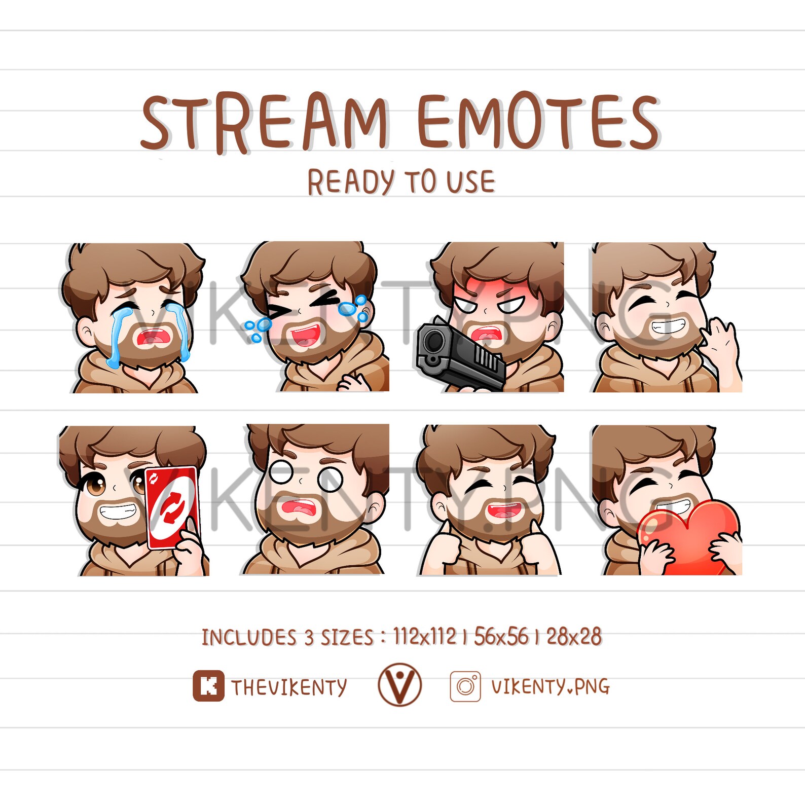 Brown Hair Boy Emote Twitch X8 | Stream | Kawaii | Guy| Overlay ...