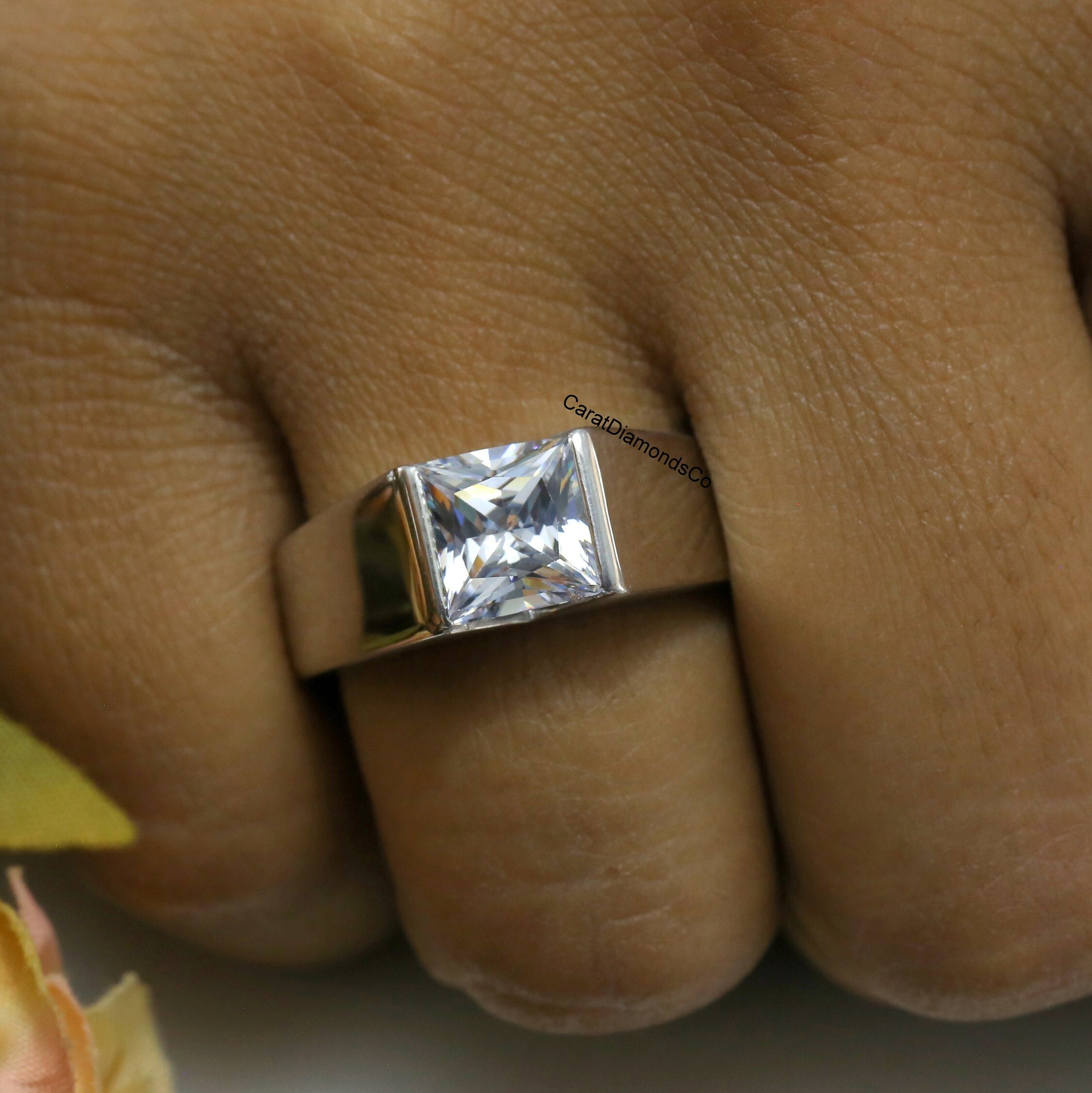 Men's Tension Set Engagement Ring 14K Gold Men's Wedding Ring 3.00 Ct ...