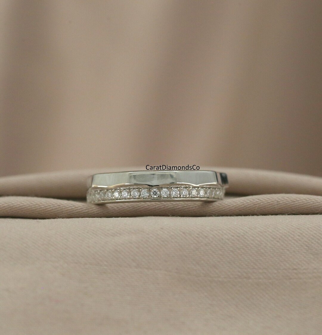 Unique Design Pave Accent Diamond Band, 10K White Gold Band, Round Cut ...