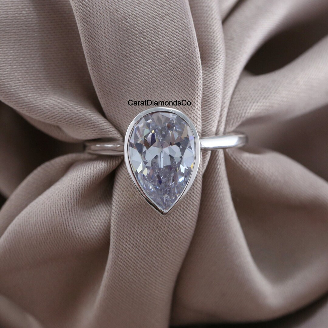 Pear Cut Moissanite Ring, 3.00CT Pear Cut Engagement Ring, Pear Cut Solitaire Teardrop Unique ...
