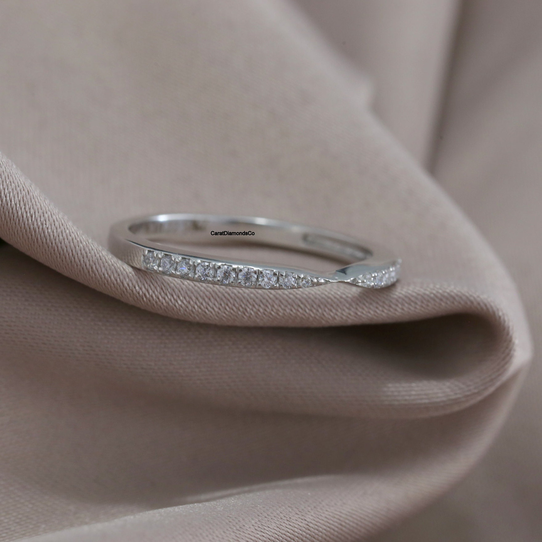 Bow Tie Shaped Wedding Band, Round Moissanite Band in 14K White Gold ...