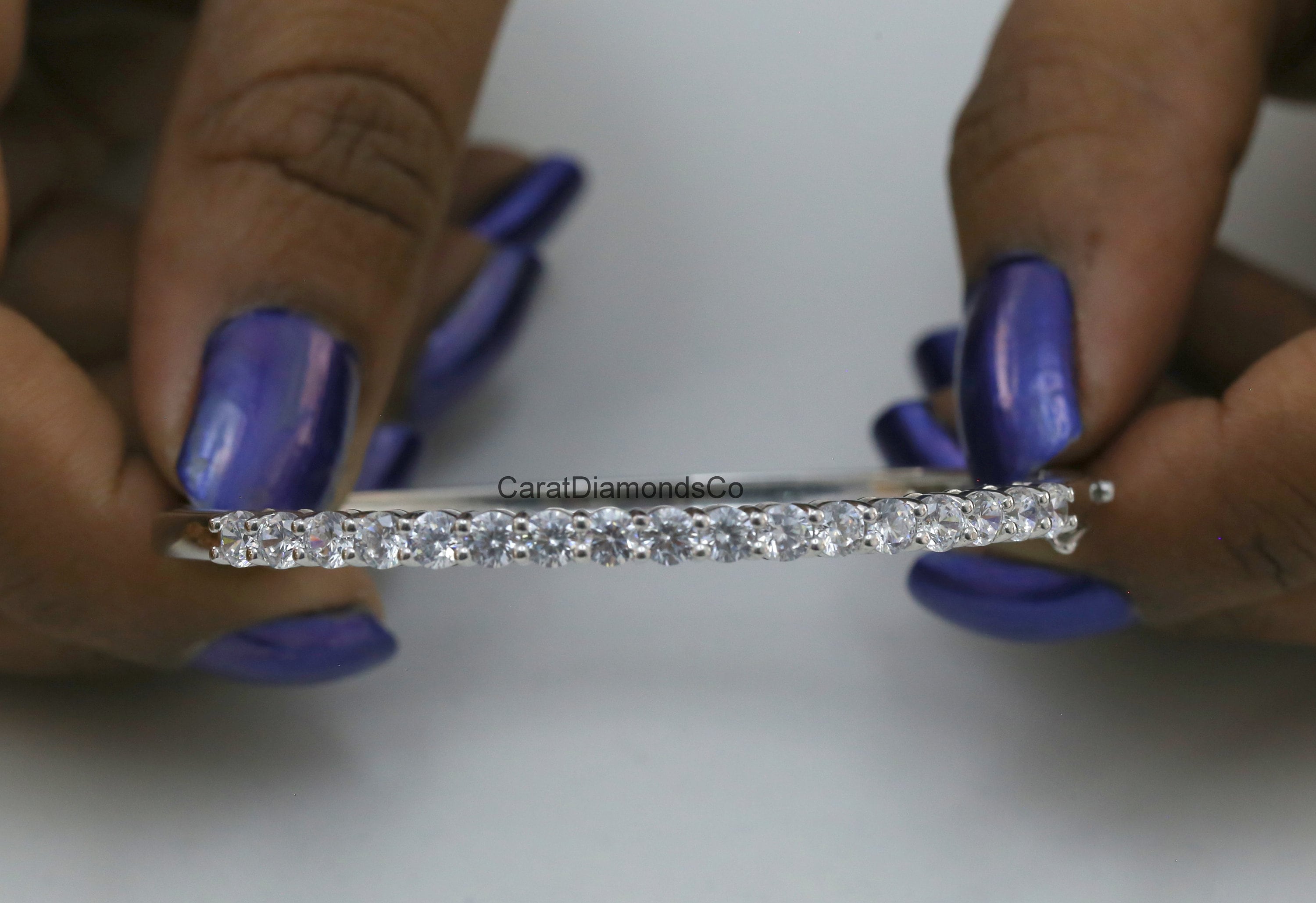 Diamond Bangle Bracelet, Solid 14K White Gold Bangle, Round Cut ...