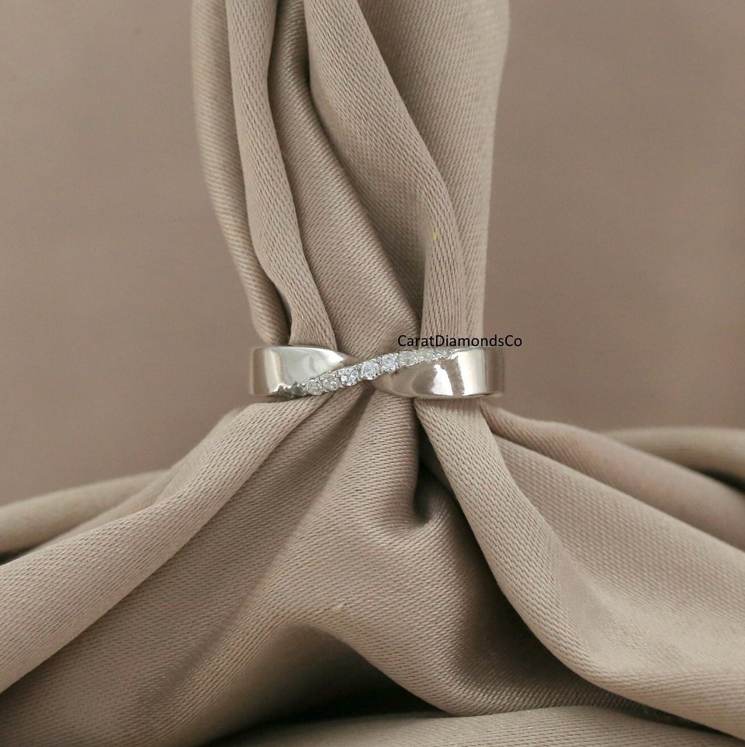 Antique Mobius Ring, 14K White Gold Band, Stacking Band, 1.30 MM Round ...