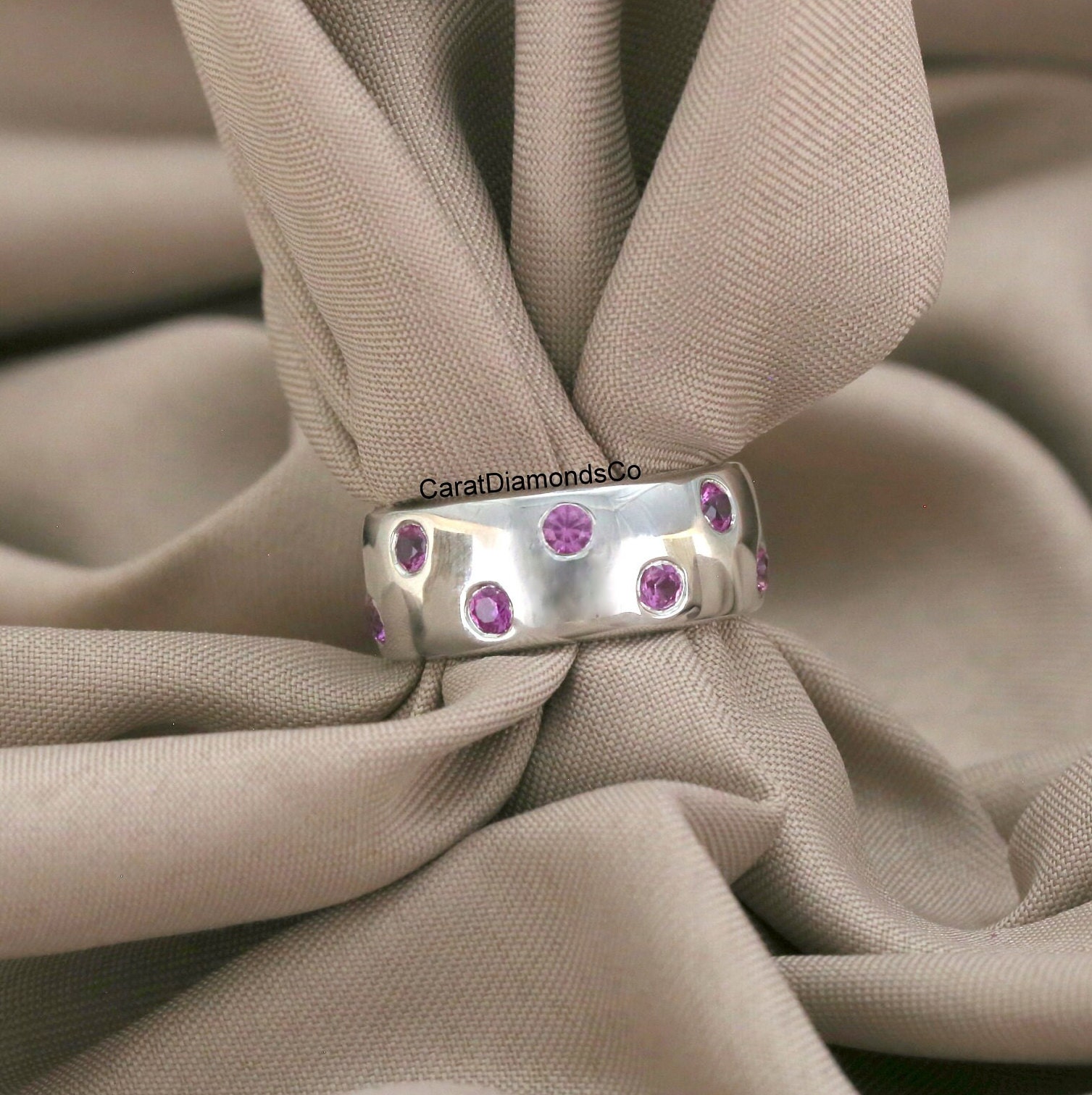 A Beautiful Diamond Flush Setting Band, Gem Stone Band, 1.2 TCW Round ...