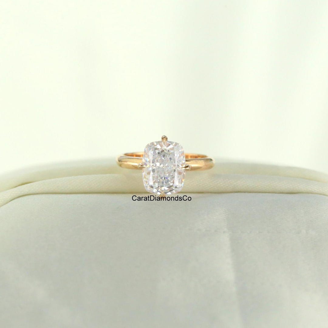 Elegant Compass Prong Set Diamond Ring, 4.00 CT Elongated Cushion Cut ...