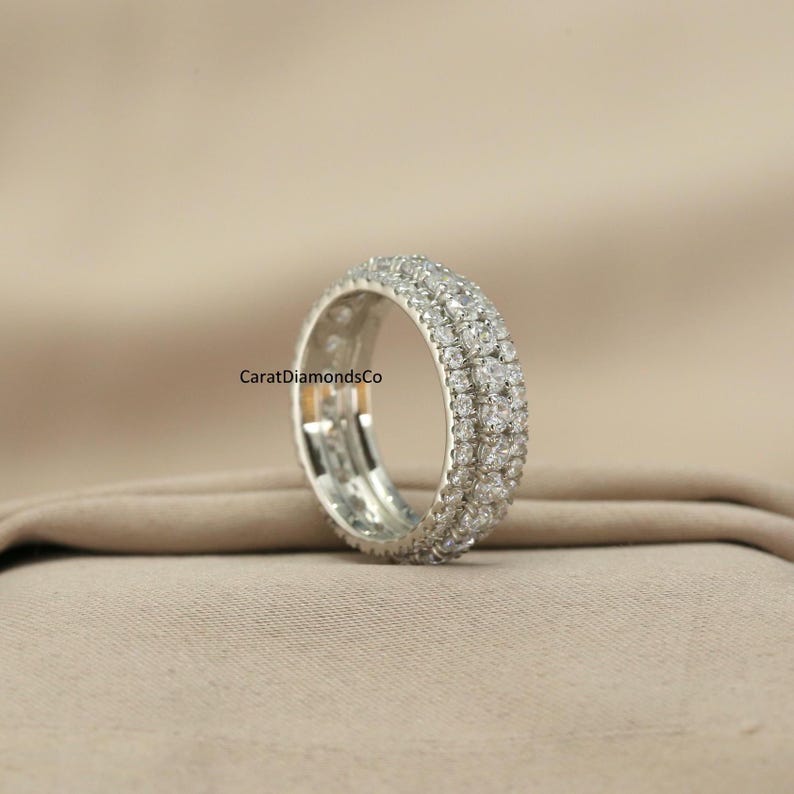 Three Row Micro Pave Set Band, 14K White Gold Band, Full Eternity ...