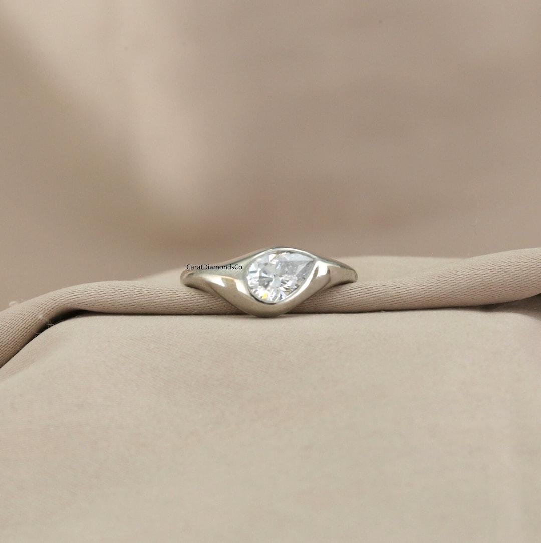 Stunning 2.00CT Pear Cut Moissanite Engagement Ring, East to West Flush ...