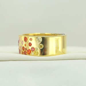 Round Cut Rainbow Gemstone Wedding Band, Flush Set Scattered Diamond ...