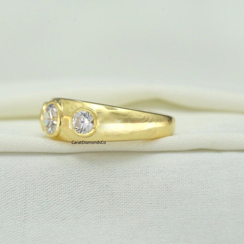 Three Stone Bezel Set Wedding Ring, 1 TCW Round Brilliant Cut Colorless ...