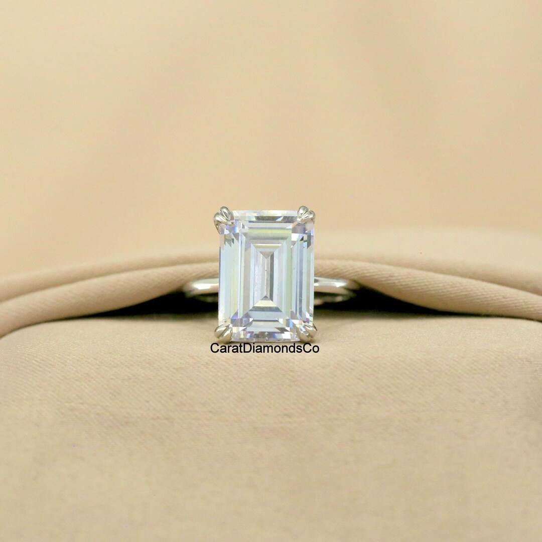 Elegant Double Claw Prong Set Ring, 14x10mm Emerald Cut Moissanite ...