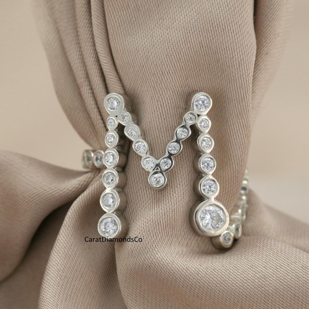 M Letter Diamond Ring, Custom Initial Alphabet Letter Ring, Bezel Set ...