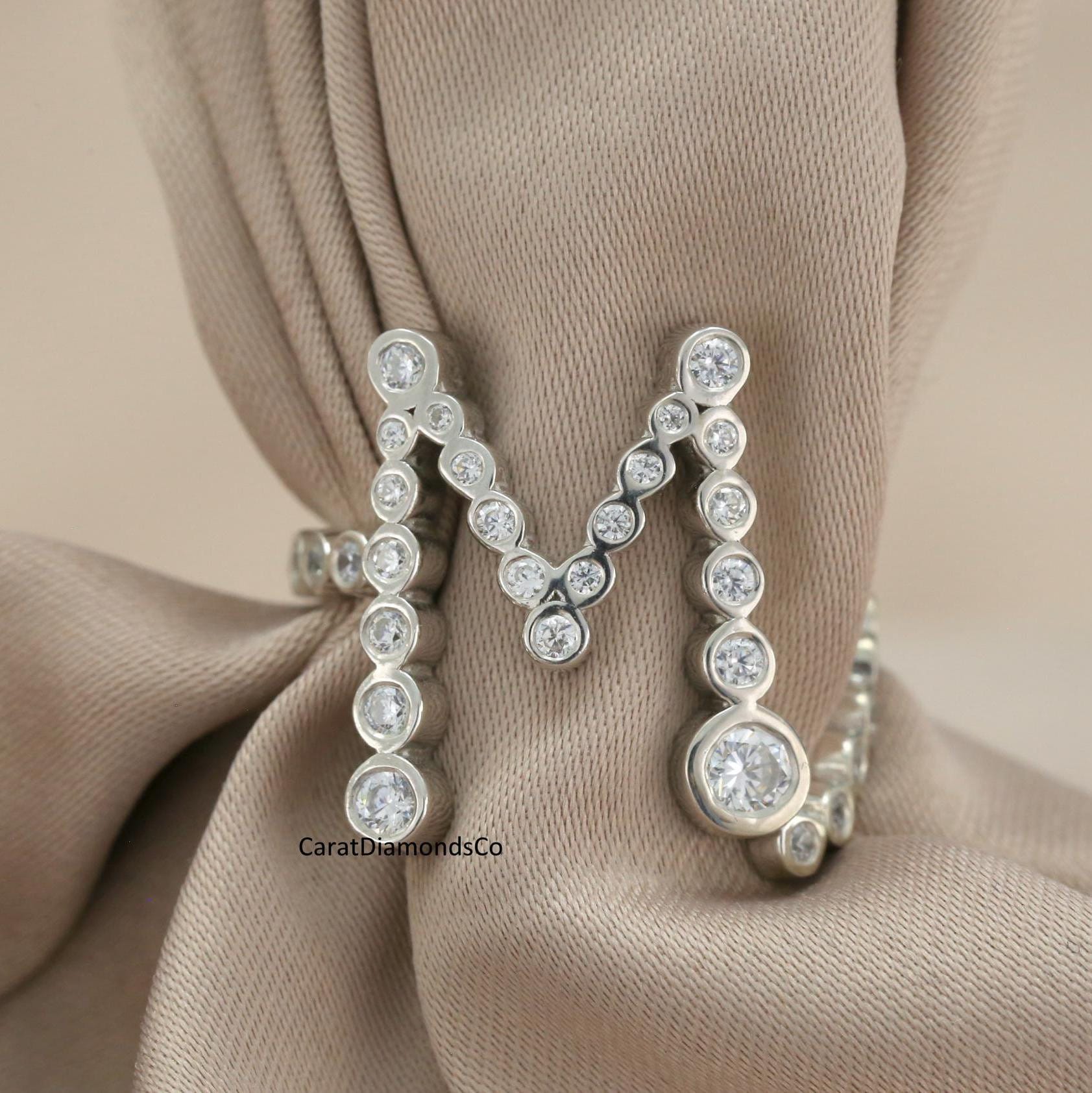M Letter Diamond Ring, Custom Initial Alphabet Letter Ring, Bezel Set ...