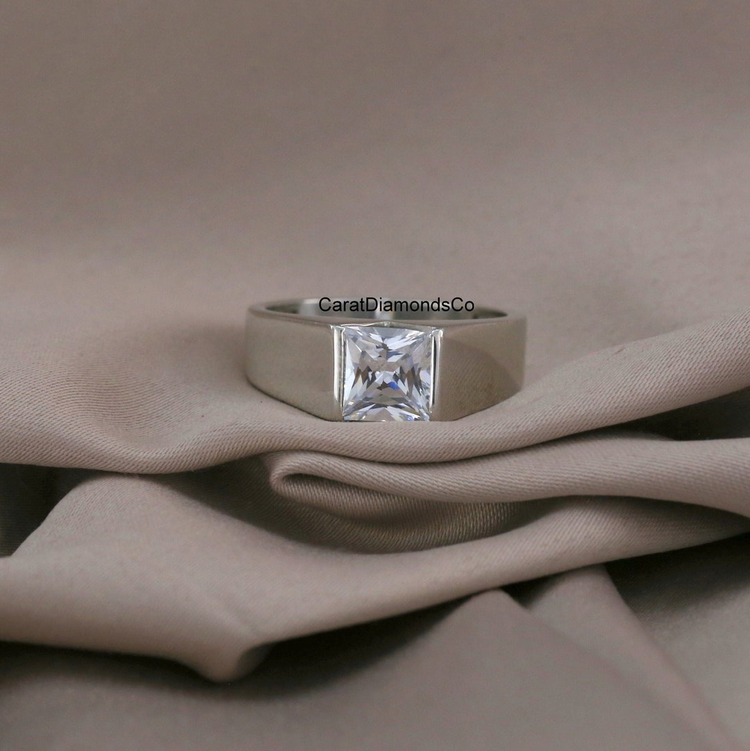 Men's Tension Set Engagement Ring 14K Gold Men's Wedding Ring 3.00 Ct ...