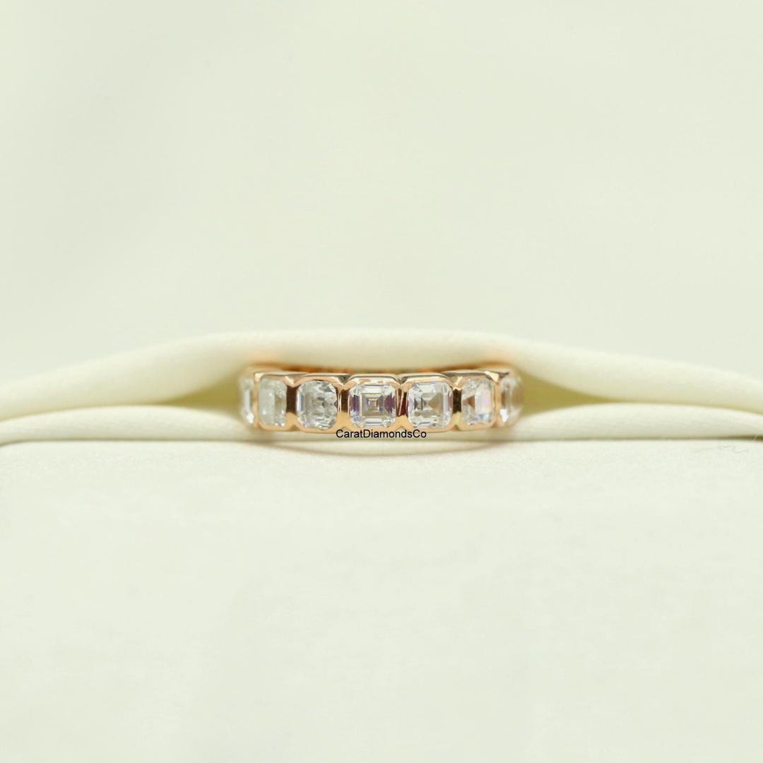 Bezel Set 6.6 TCW Asscher Cut Lab Grown Diamond Wedding Band, Full ...