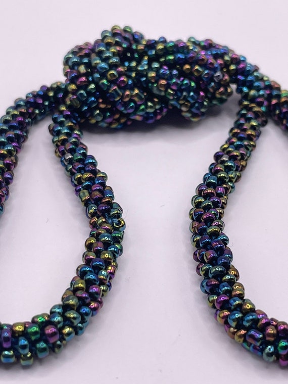 Peacock colour glass seed bead rope style vintage nec… - Gem