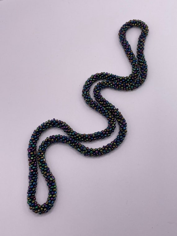 Peacock colour glass seed bead rope style vintage nec… - Gem