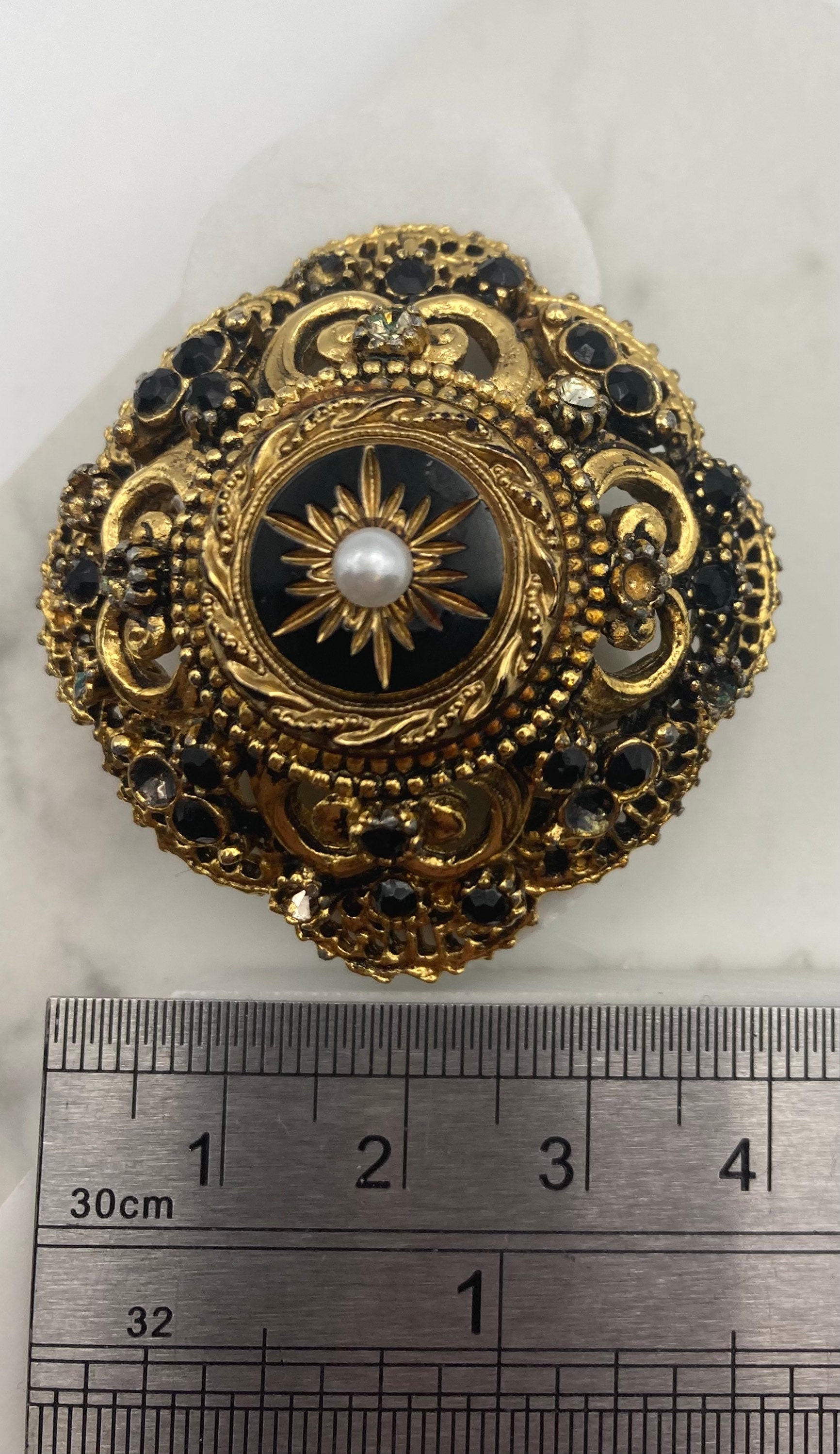 Signed Sphinx Victorian Revival Mourning Style Vintage Brooch. Gold ...