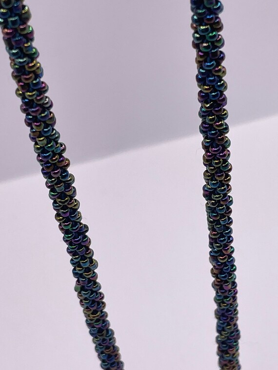 Peacock colour glass seed bead rope style vintage nec… - Gem
