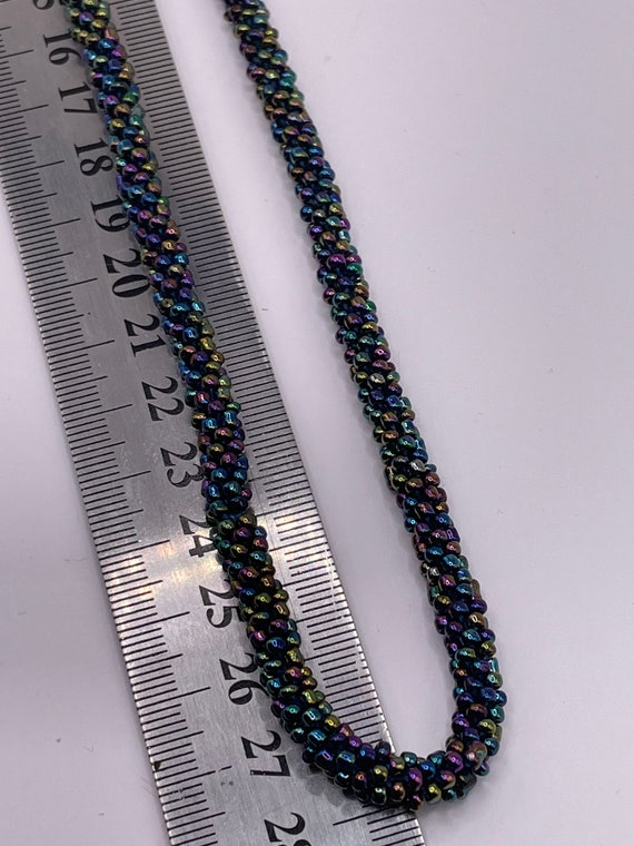 Peacock colour glass seed bead rope style vintage nec… - Gem