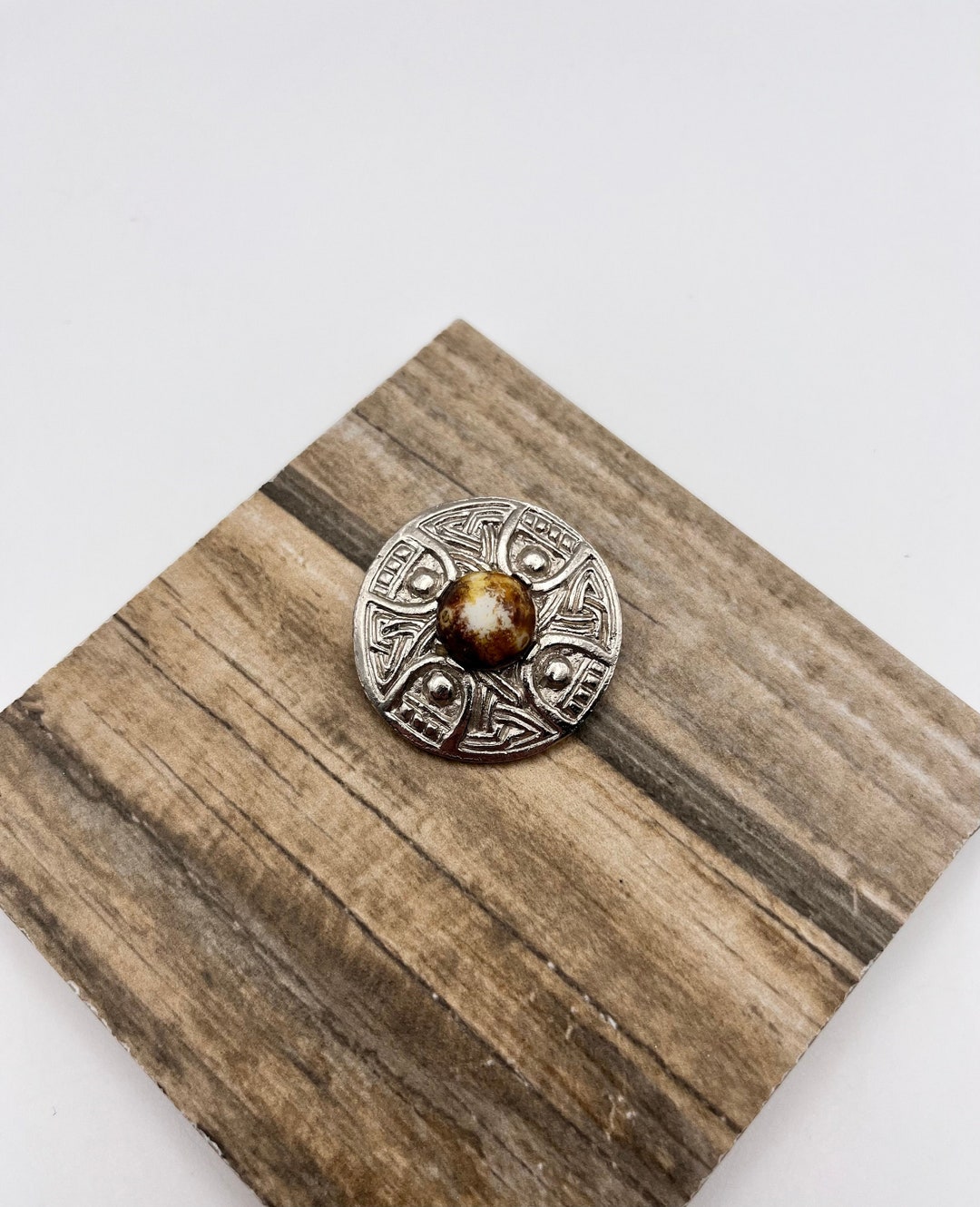 Vintage Celtic Shield Brooch Circular Disk With Celtic Cross and Glass ...