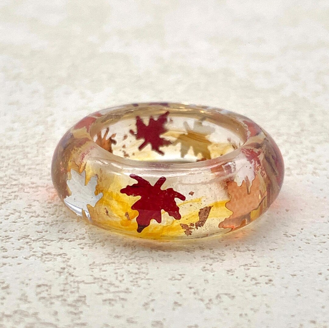 Maple Leaf Rings, Forest Woodland Rings, Sticker Resin Jewelry, Fall ...