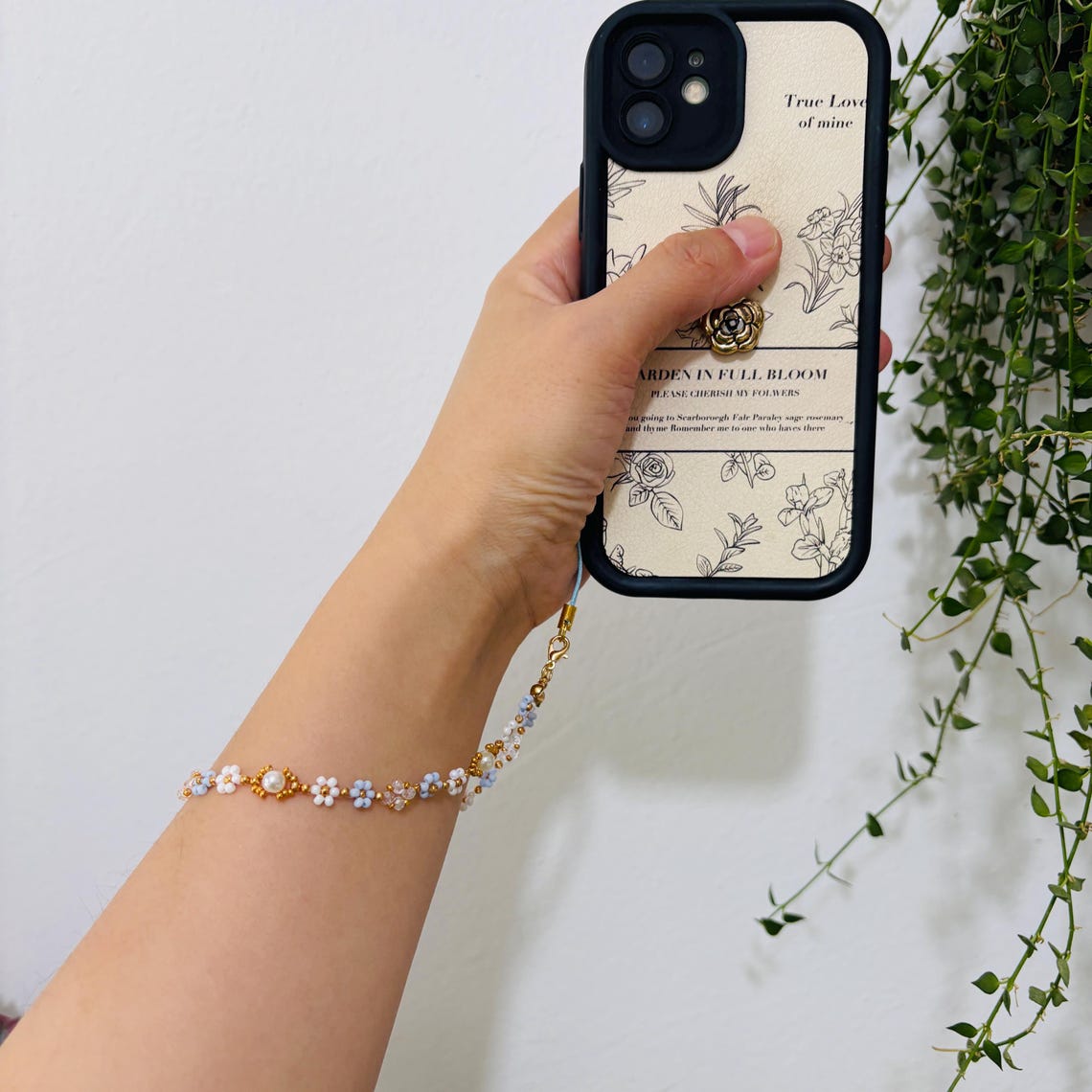 Cloudy Bluesky Phone Charm Strap Bracelet, Beaded White Blue Cell Phone ...