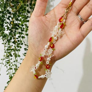 Handmade Beaded Red Flower Phone Charm Strap Bracelet - Etsy
