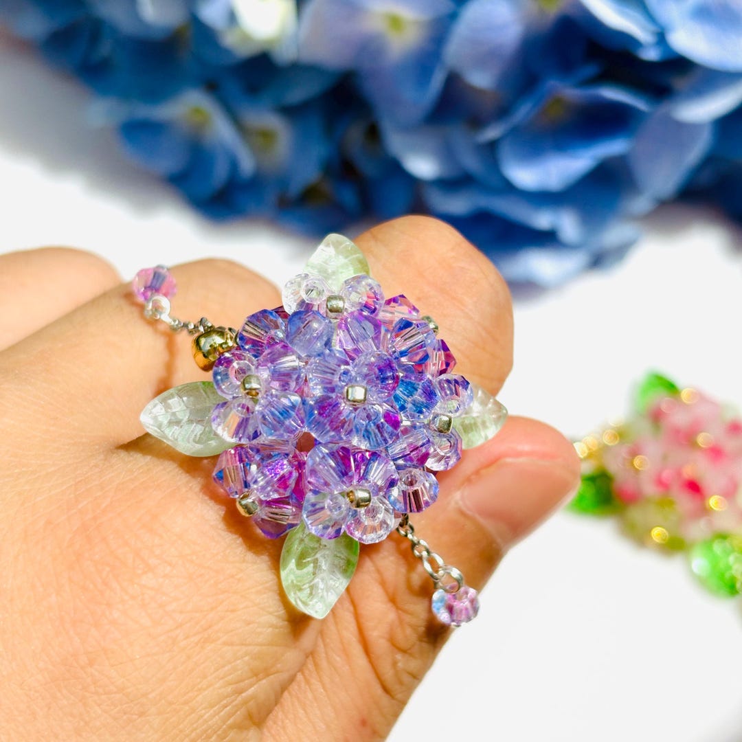Handmade Beaded Hydrangea Ring: Color-changing Flower Jewelry - Etsy