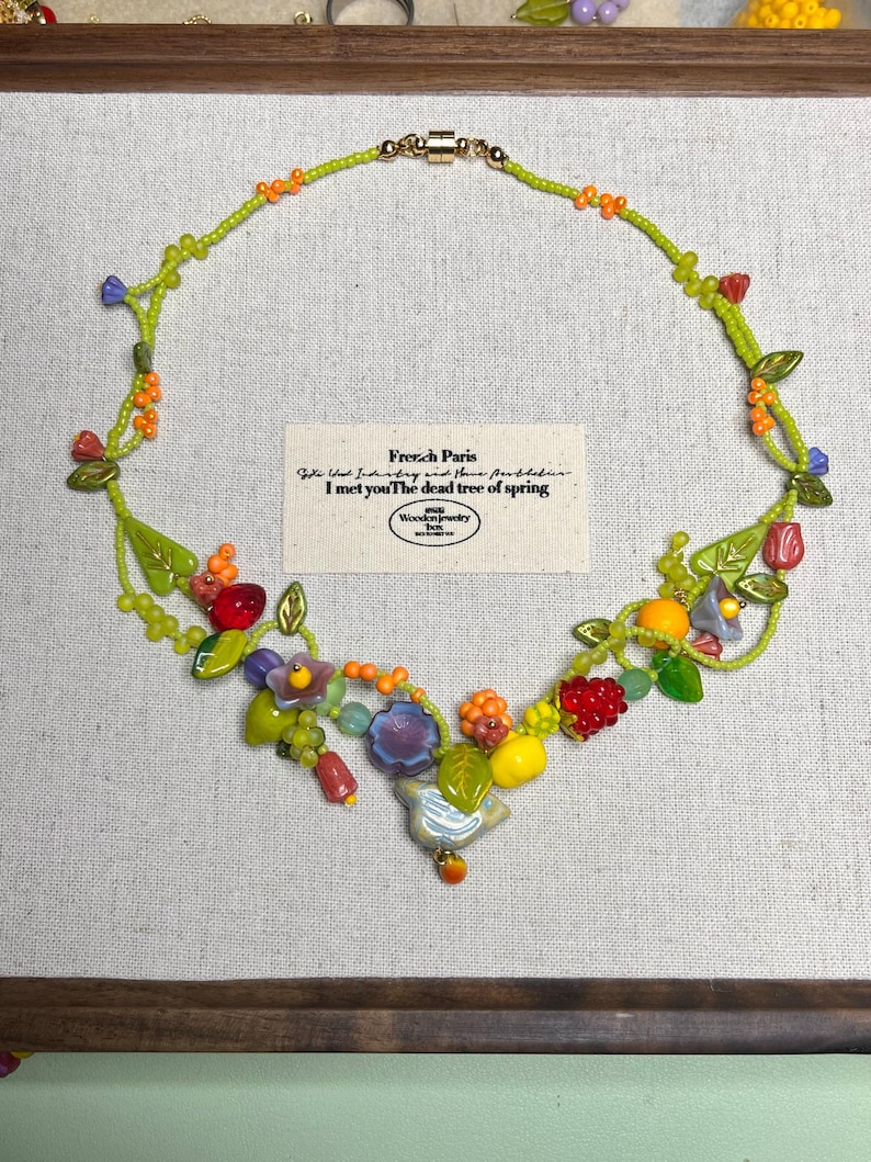 Handmade Beaded Bird Necklace: Czech Glass Fruit Flower Jewelry - Etsy