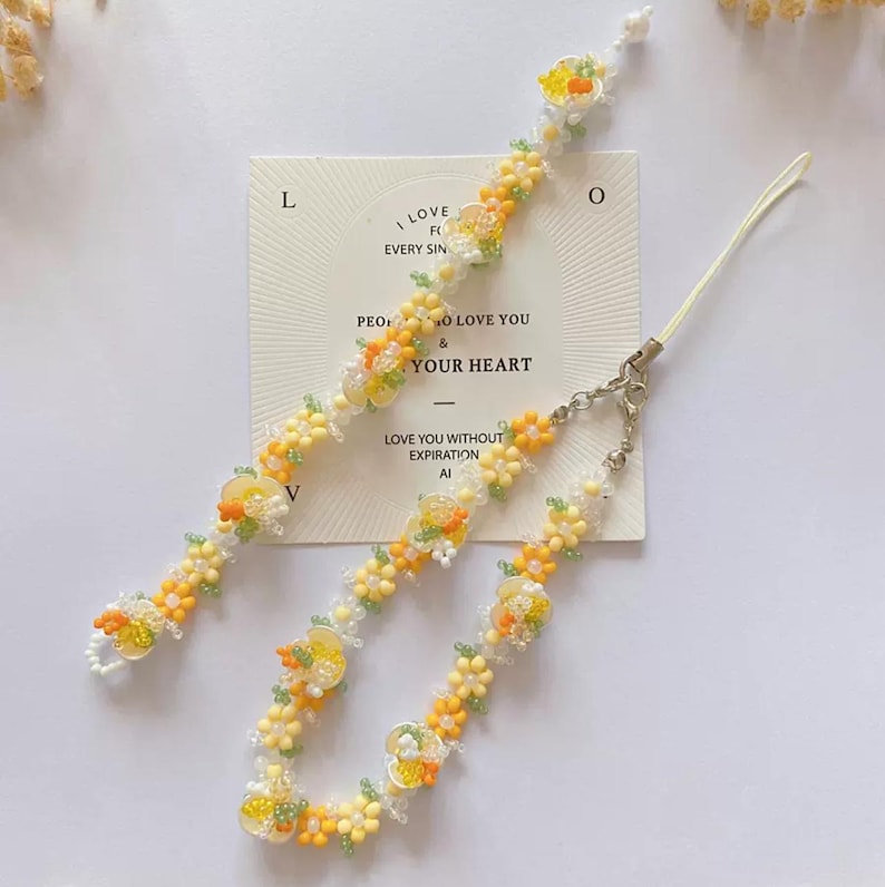 Handmade Beaded Yellow Flower Phone Charm Strap - Etsy