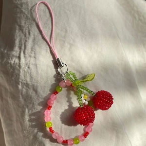 Cute Cherry Phone Charm Strap,beaded Fruit Cell Phone Chain,handmade ...