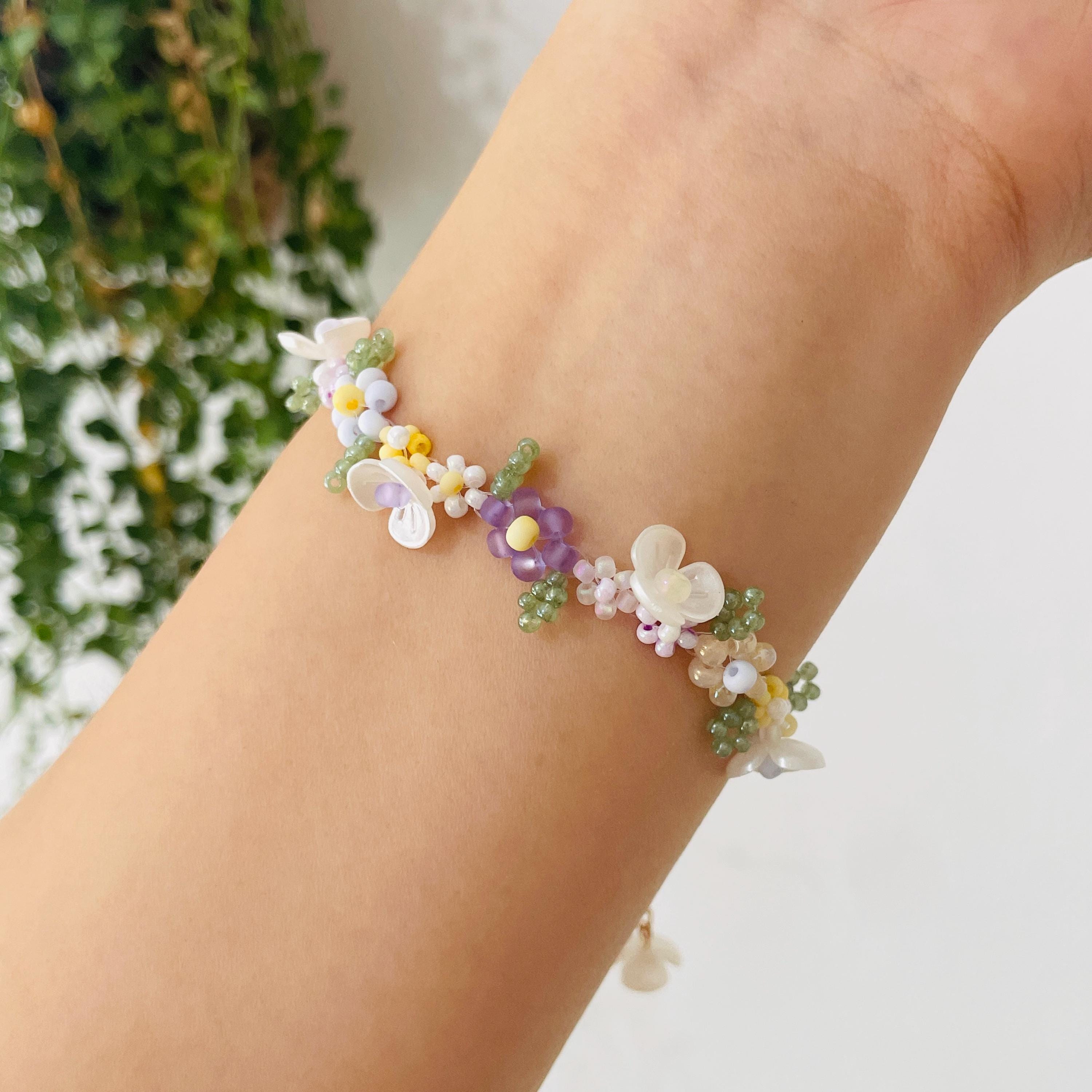 Colorful Beaded Bracelet, Aesthetic Flower Bracelet, Handmade Jewelry ...