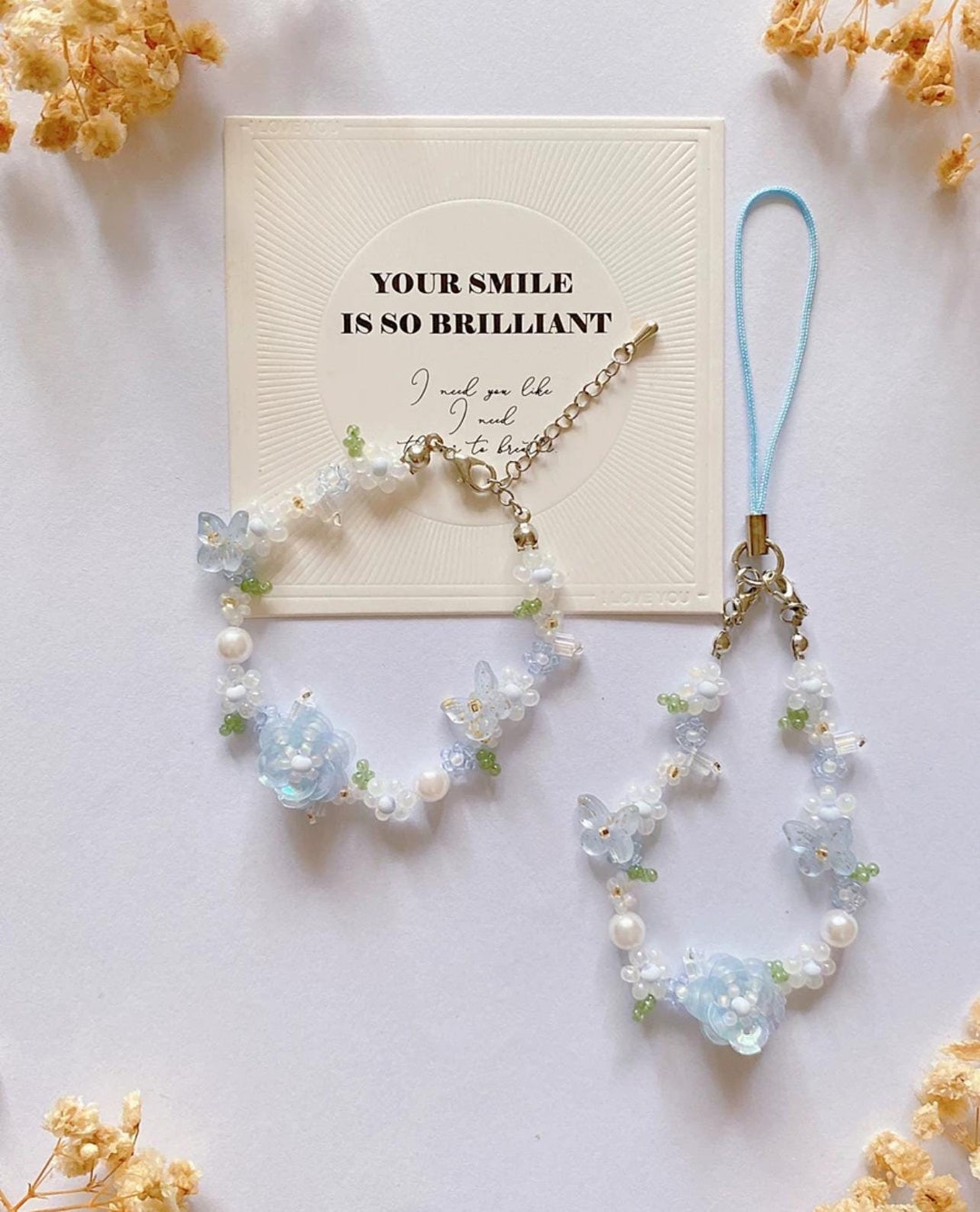Handmade Forget Me Not Phone Charm: Beaded Blue Flower Strap - Etsy