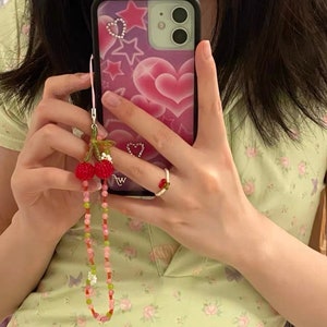Cute Cherry Phone Charm Strap,beaded Fruit Cell Phone Chain,handmade ...
