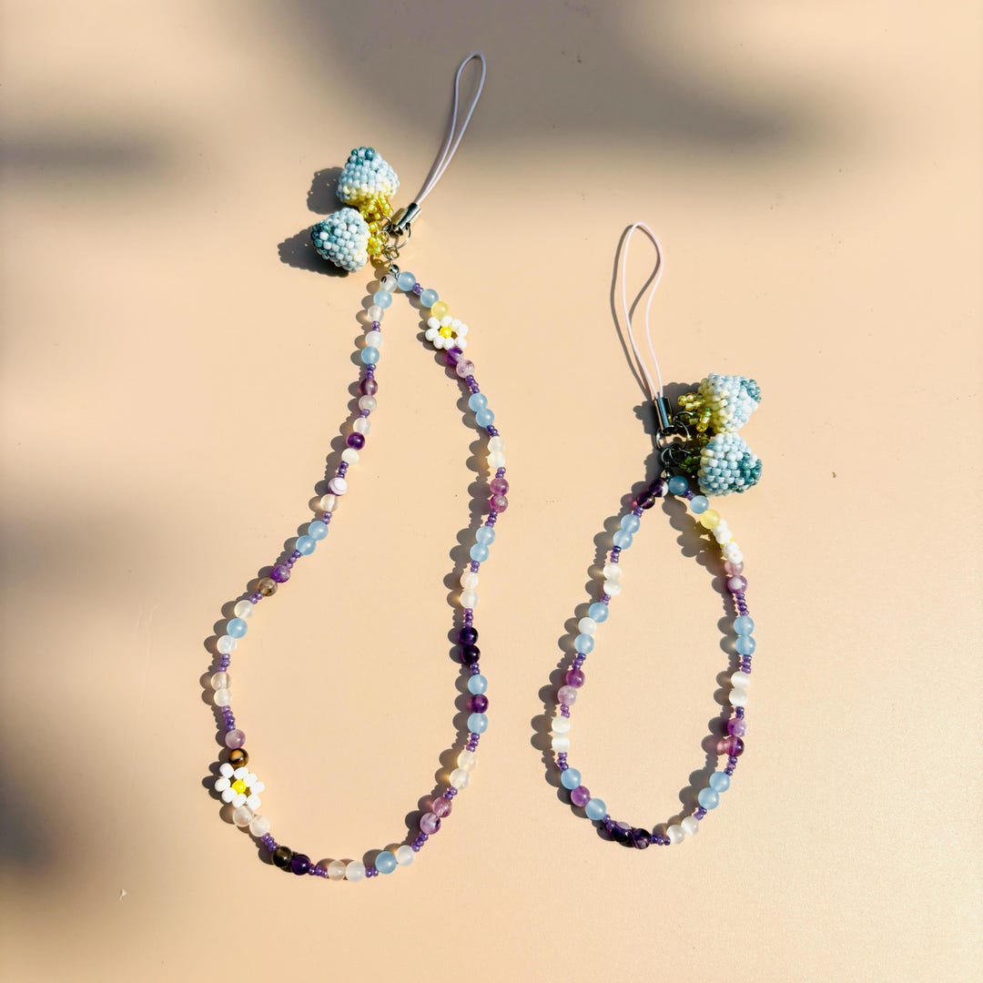 Beaded Blueberry Phone Strap, Handcrafted Crystal Beaded Phone Chain ...