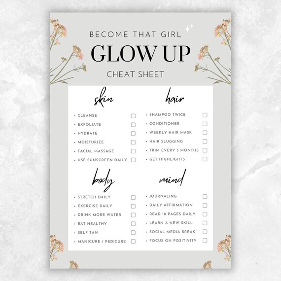 GLOW UP Template Skincare Template Workout Journal Goal | Etsy