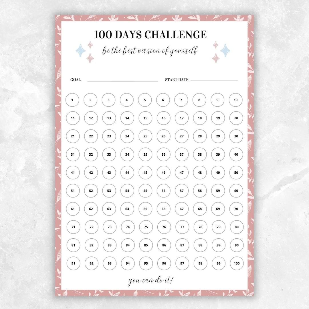 100 Day Habits Challenge Printable Template | 100 Day Habits for New ...
