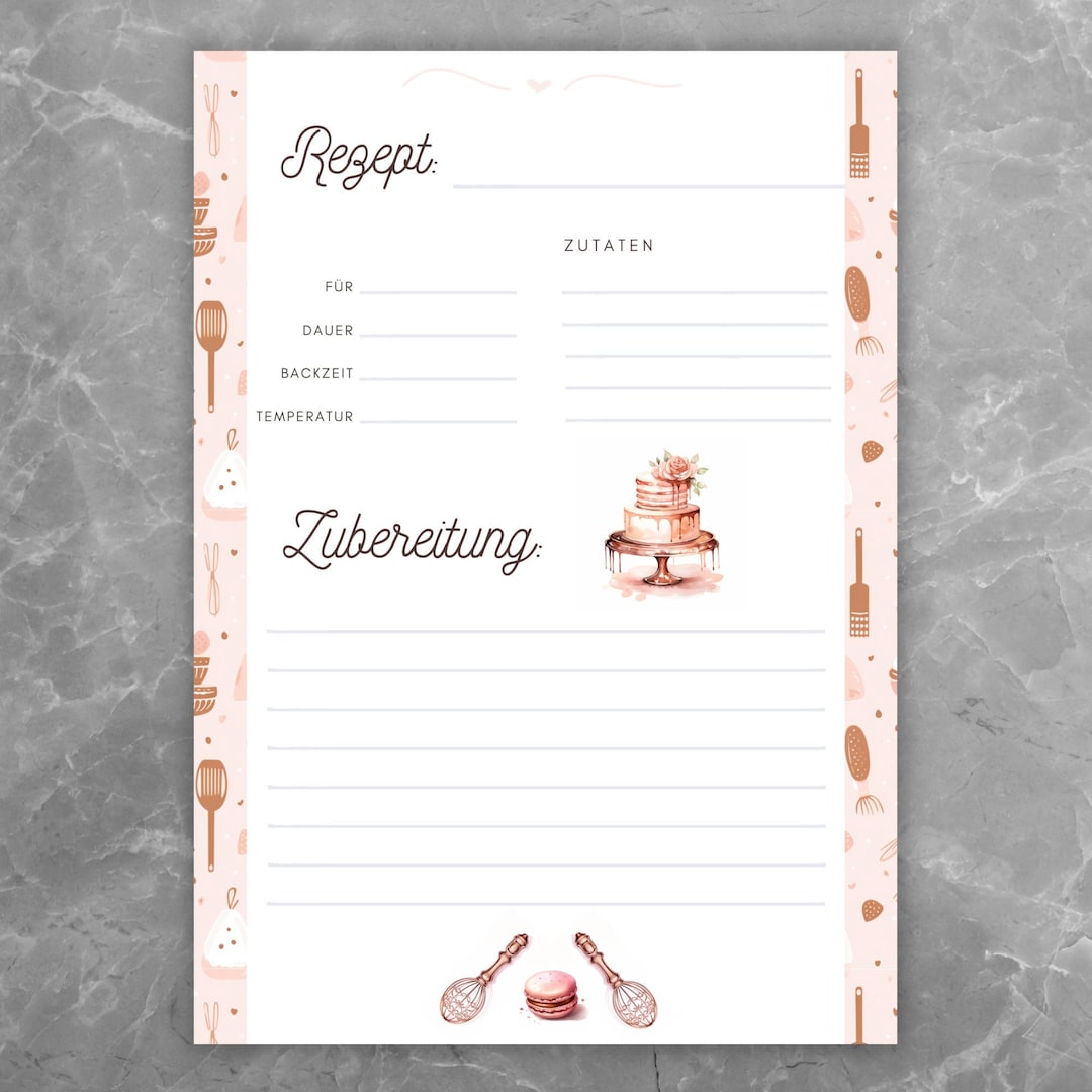 Printable Recipe Template Recipe Card for a Recipe Book A4 Recipe ...